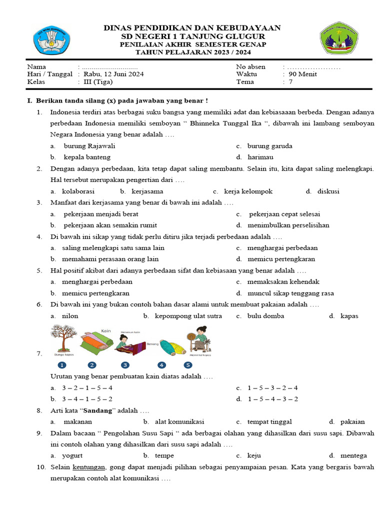 Soal Pas Kelas 3 Tema 7 | PDF