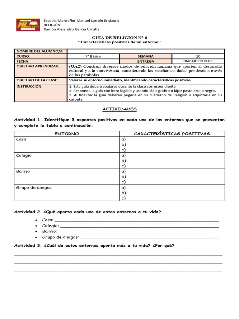 RELIGIÓN - 7°básico Guía 6 | PDF