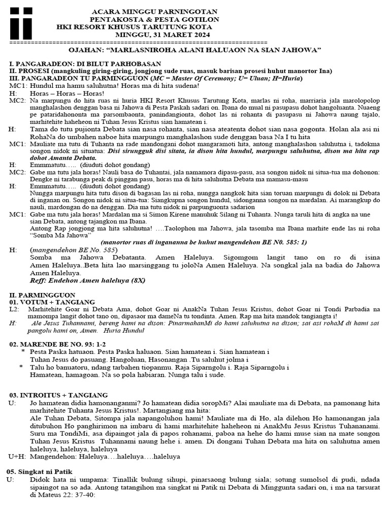 Acara Minggu Parningotan Paskah 2024 | PDF | Agama & Spiritualitas