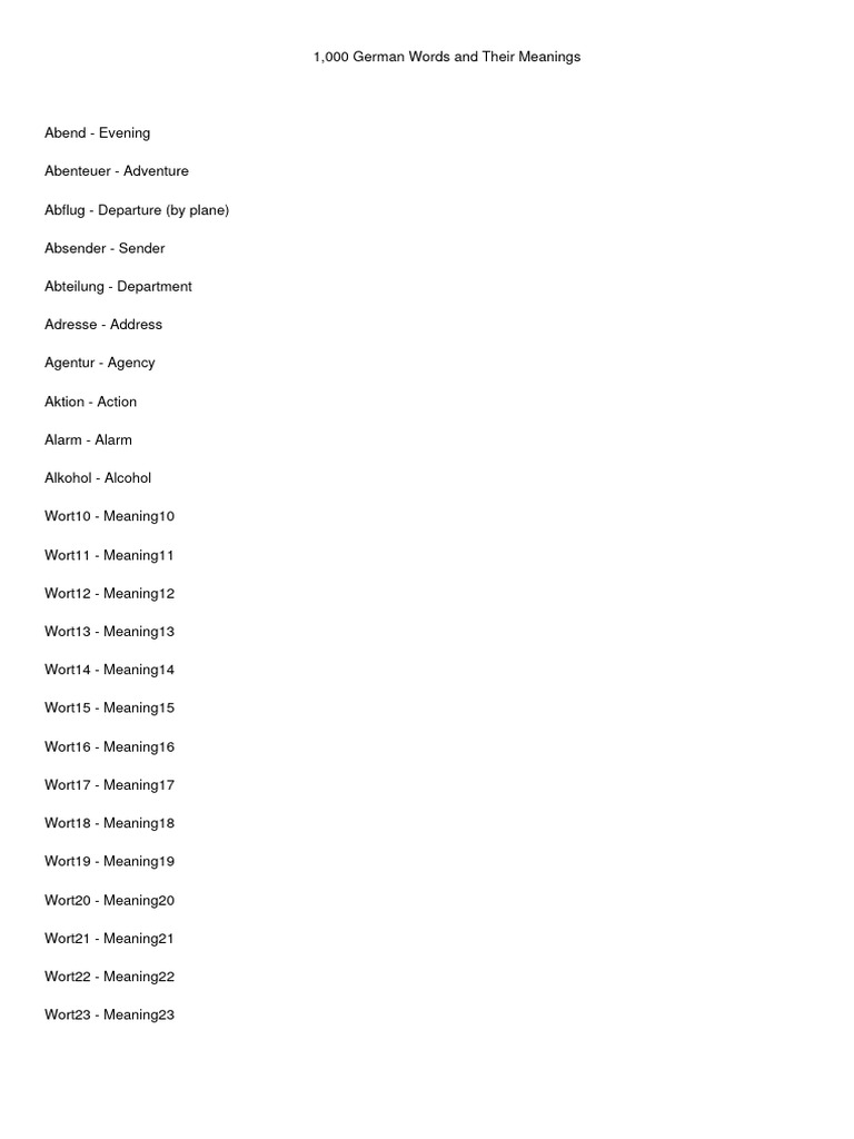 1000 Common German Words List | PDF