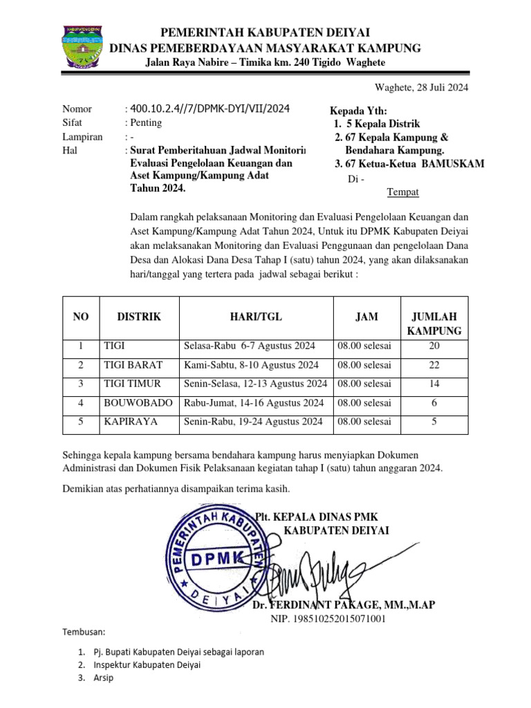 Jadwal MONEV DD&ADD Tahap I TA 2024 | PDF