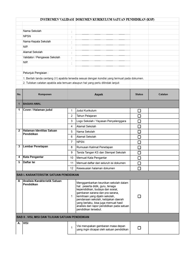 Instrumen Validasi Dokumen KSP | PDF
