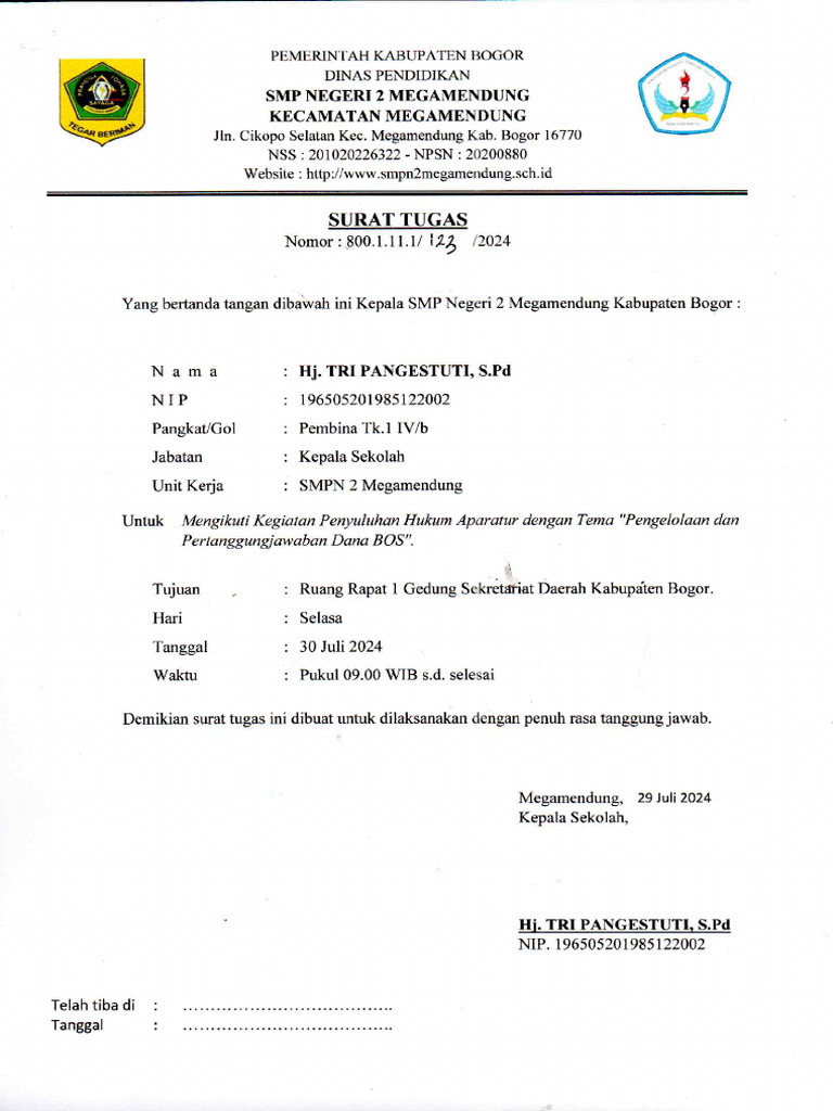 Surat Tugas Kepala Sekolah | PDF