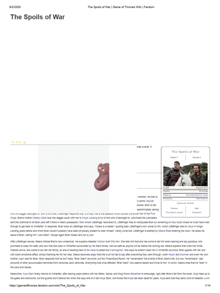 04 - The Spoils of War - Game of Thrones Wiki - Fandom | PDF | World Of ...