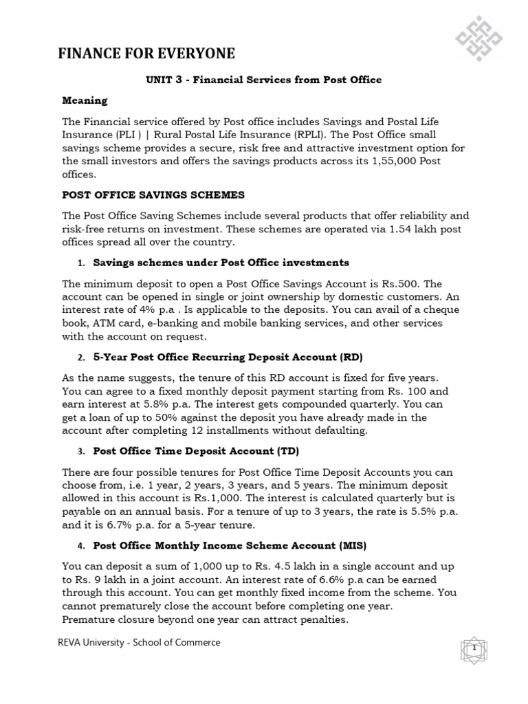 Post Office Financial Services Overview | PDF | Interest | Economies