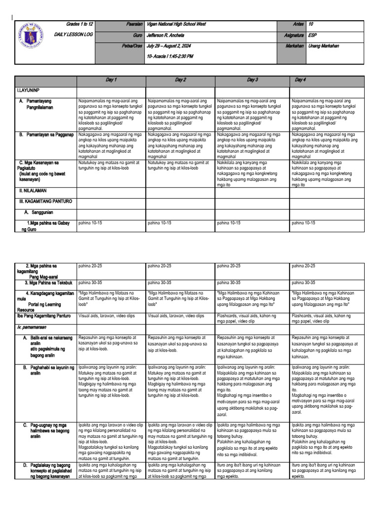 Q1 DLL Esp10 WK1 | PDF