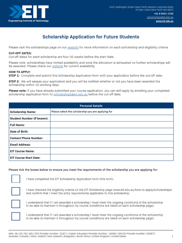 Scholarship Application Form Future Students | PDF