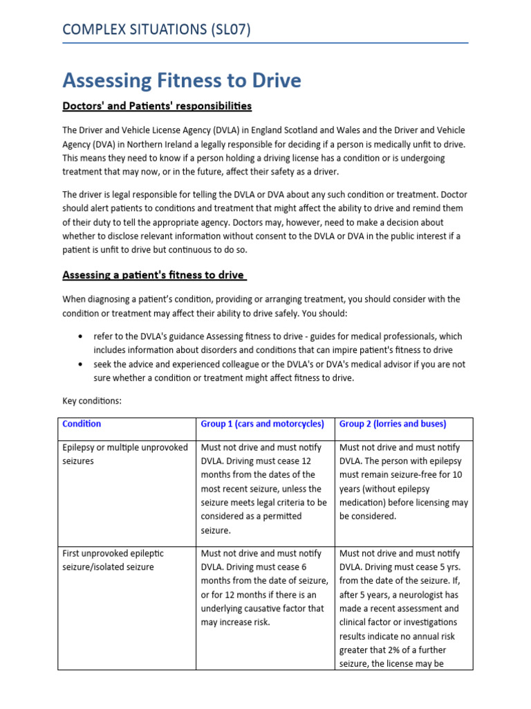 Assesment For Fitness To Drive | PDF | Epilepsy | Stroke