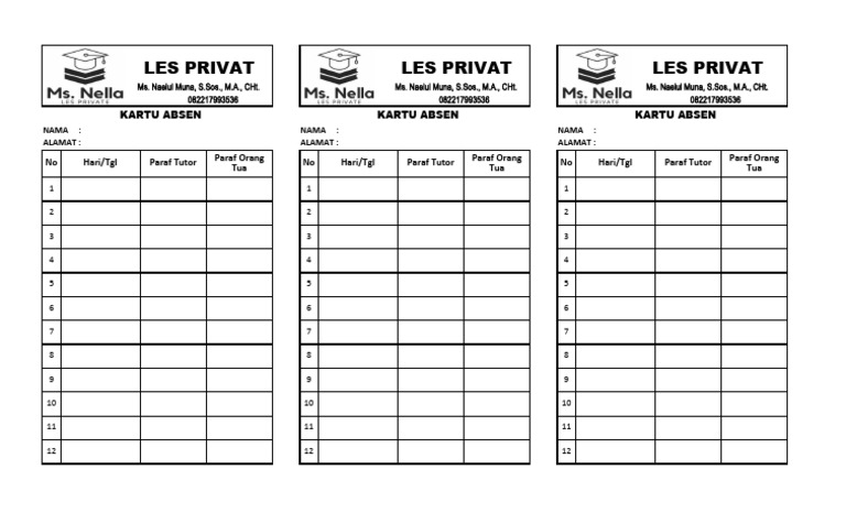 Kartu Absen Les Privat | PDF