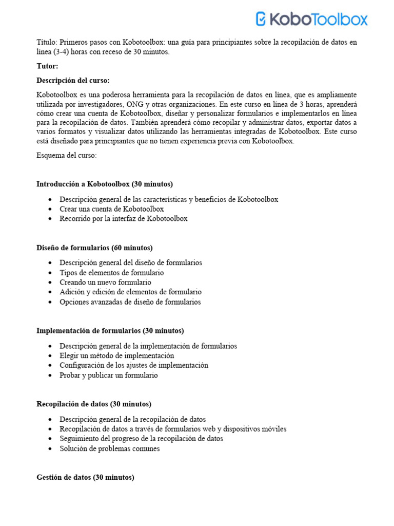 Guía para principiantes en Kobotoolbox | PDF | Videotelefonía ...