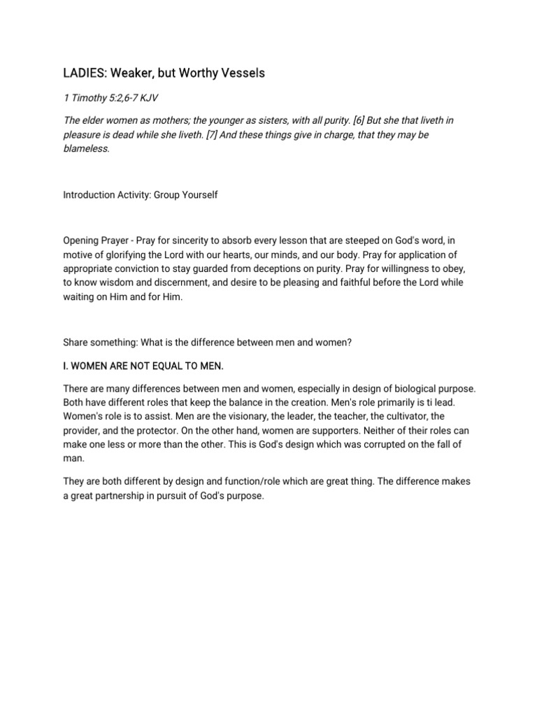 LADIES - Weaker But Worthy Vessels | PDF