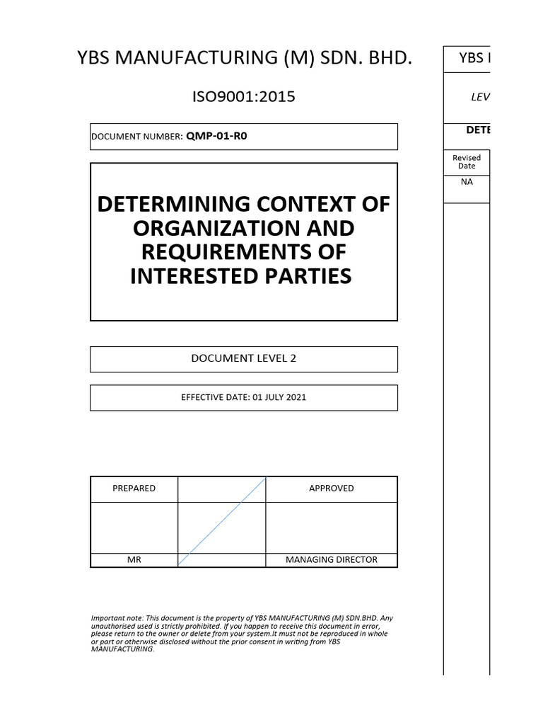 QMP01 Determining Context of Organization and Requirements of Interested Parties | PDF | Swot ...