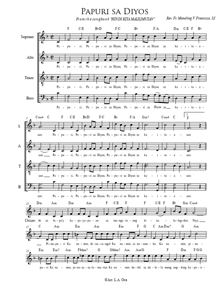 Papuri Sa Diyos SATB Manoling Francisco Revised | PDF | Pitch (Music ...