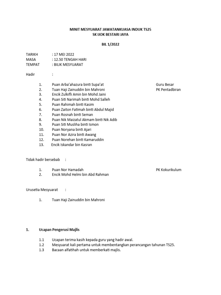 Minit Mesyuarat Ts25 12022 | PDF