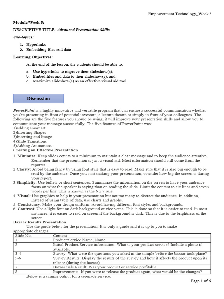 Week 5 Advanced Presentation Skills 2 | PDF | Hyperlink | Microsoft Excel
