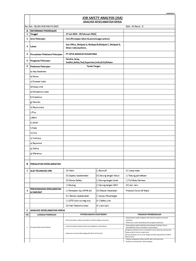 Analisis Keselamatan Pembersihan Lahan | PDF