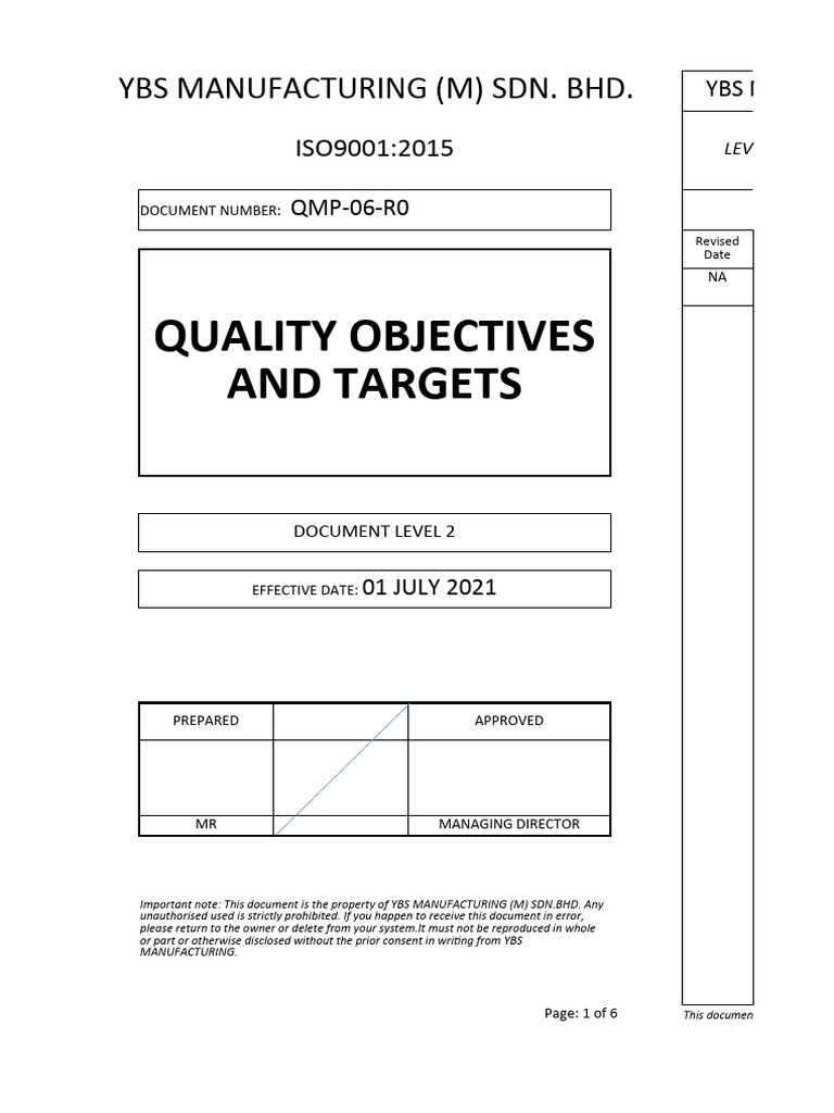 YBS Quality Objectives Guide | PDF | Iso 9000 | Business