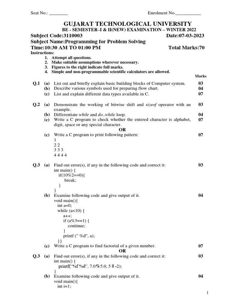 PPS - W2022 (3110003) (GTURanker - Com) | PDF | Computer Program | Programming