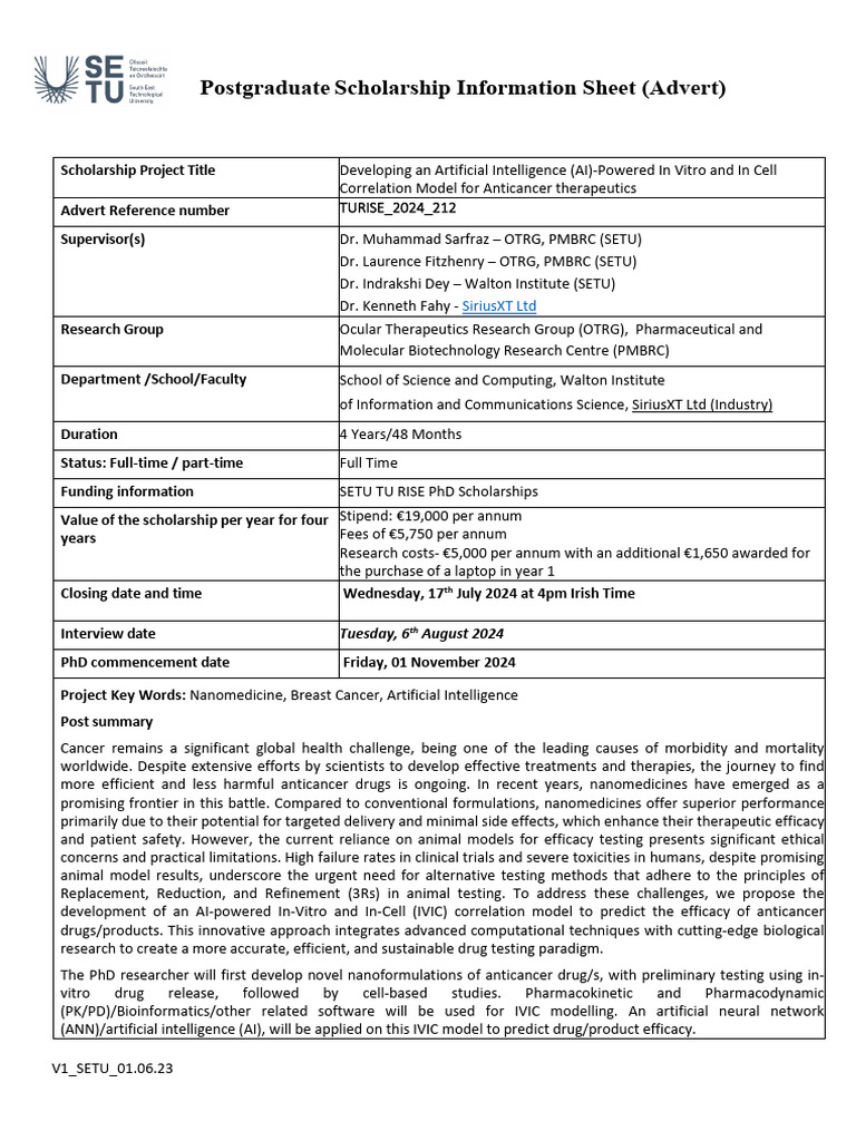 PIS - PhD-Programme-2024 TURISE 2024 212 Advert-Sheet TU-Rise-NL | PDF ...