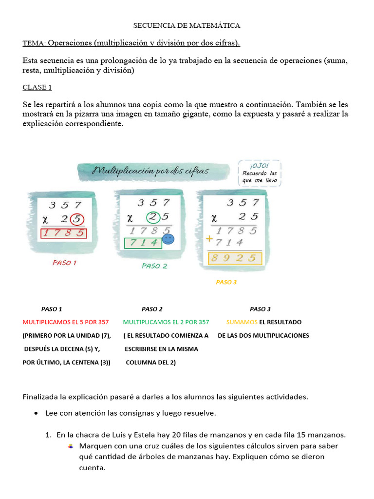 Secuencia Didáctica: Multiplicación y División | PDF | División ...