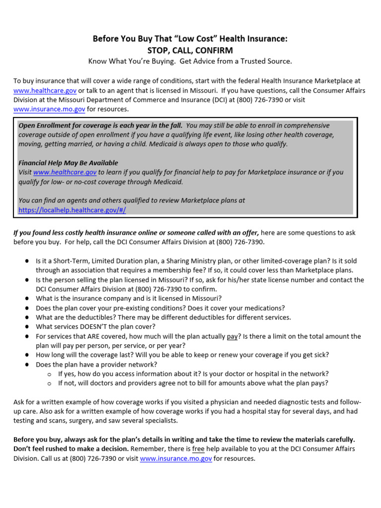 Low Cost Health Insurance Guide | PDF | Health Insurance Marketplace ...