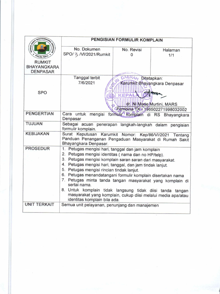 Spo Pengisian Komplain | PDF