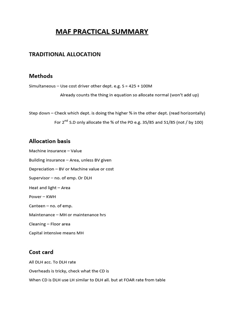 Maf Practical Summary | PDF