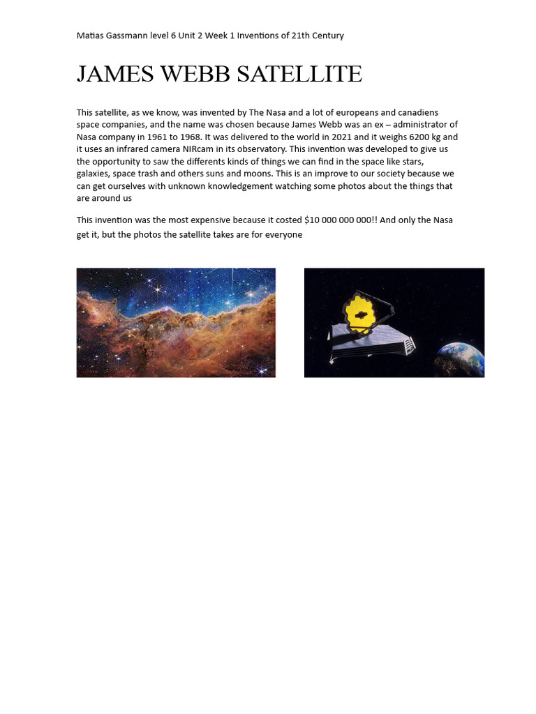 JAMES WEBB SATELLITE - Matias Gassmann | PDF | Young Adult