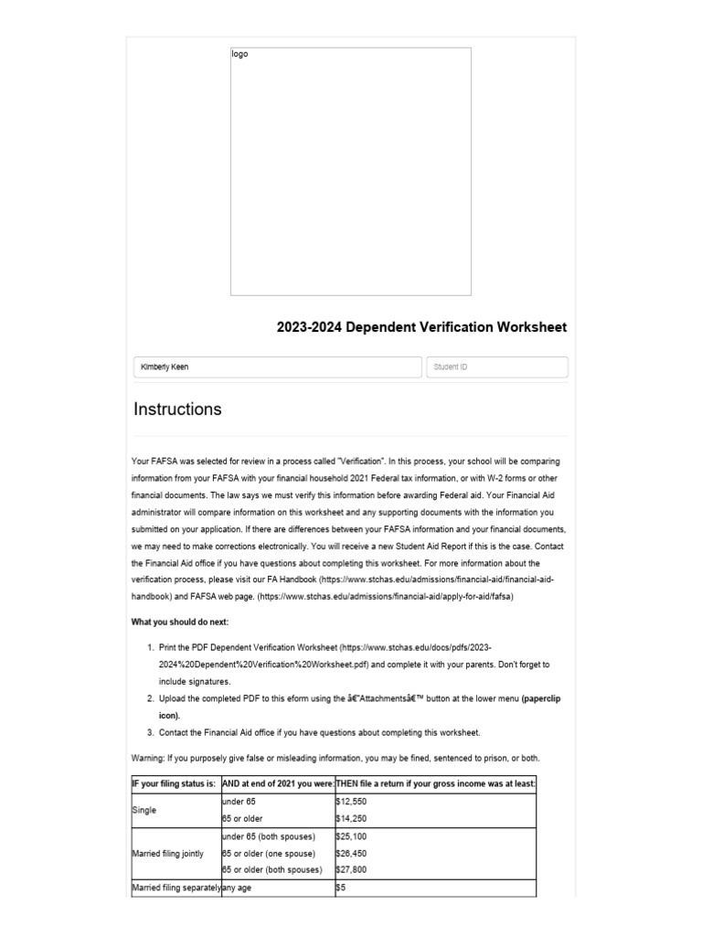 2023-2024 Dependent Verification Guide | PDF | Internal Revenue Service ...