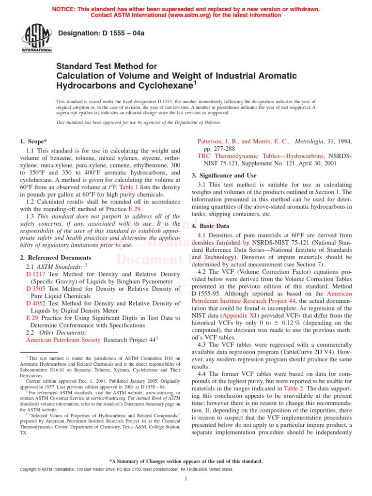 ASTM D 1555-04a | PDF | Density | Gallon