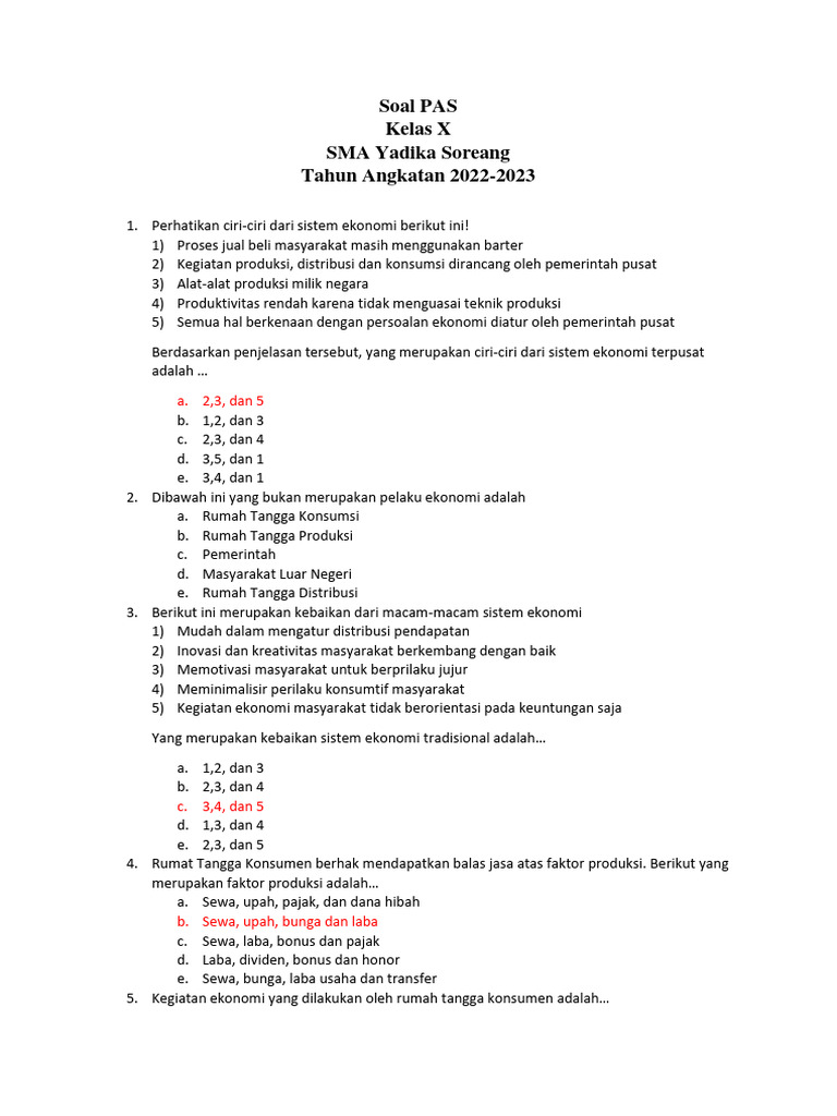 Soal PAS Kelas X | PDF