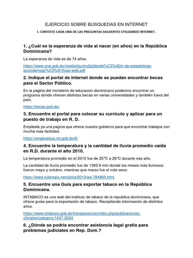 Ejercicio Sobre Busquedas en Internet | PDF | Red mundial | Internet y web