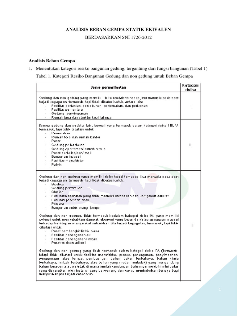 Analisis Beban Gempa Statik Ekivalen - Sni 1726 2012 | PDF