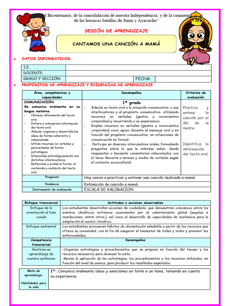 1º U2 S4 Sesion D1 Com Cantamos Una Cancion A Mamà Maestras de Primaria ...