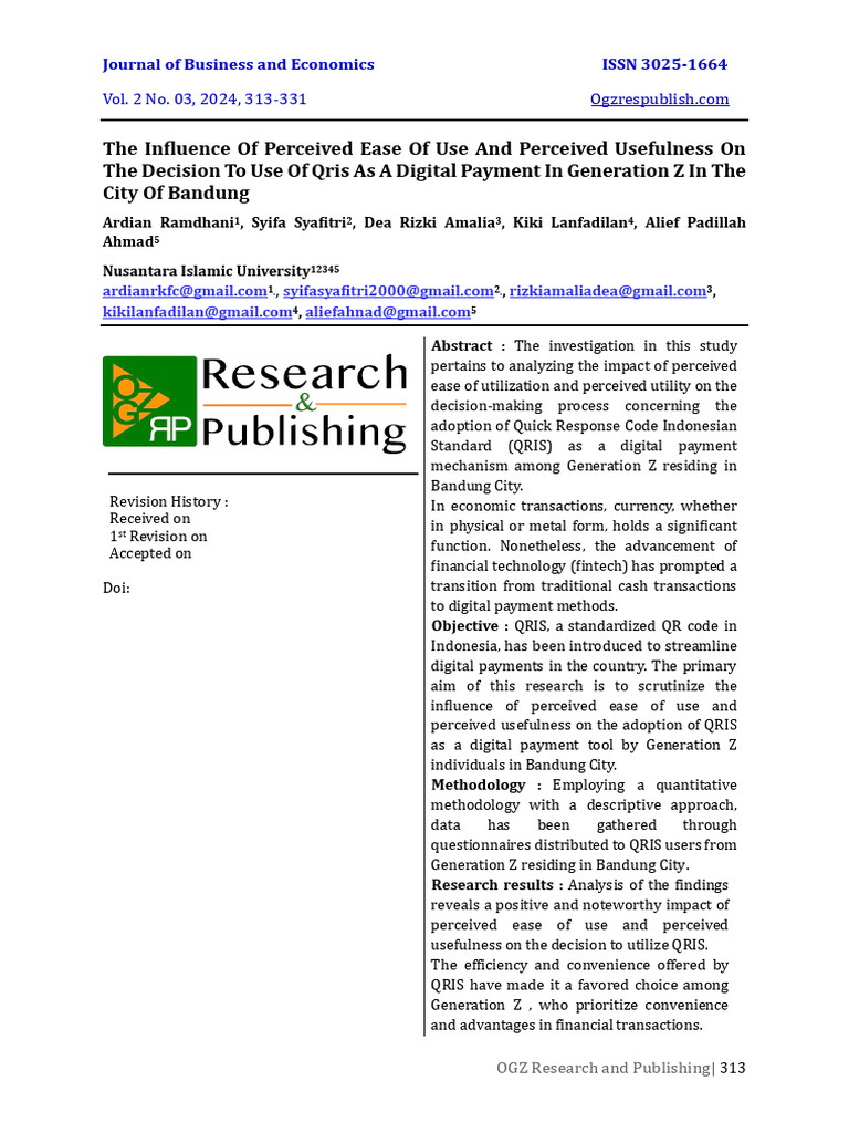 The Influence of Perceived Ease of Use and Perceived Usefulness On The Decision To Use of Qris ...