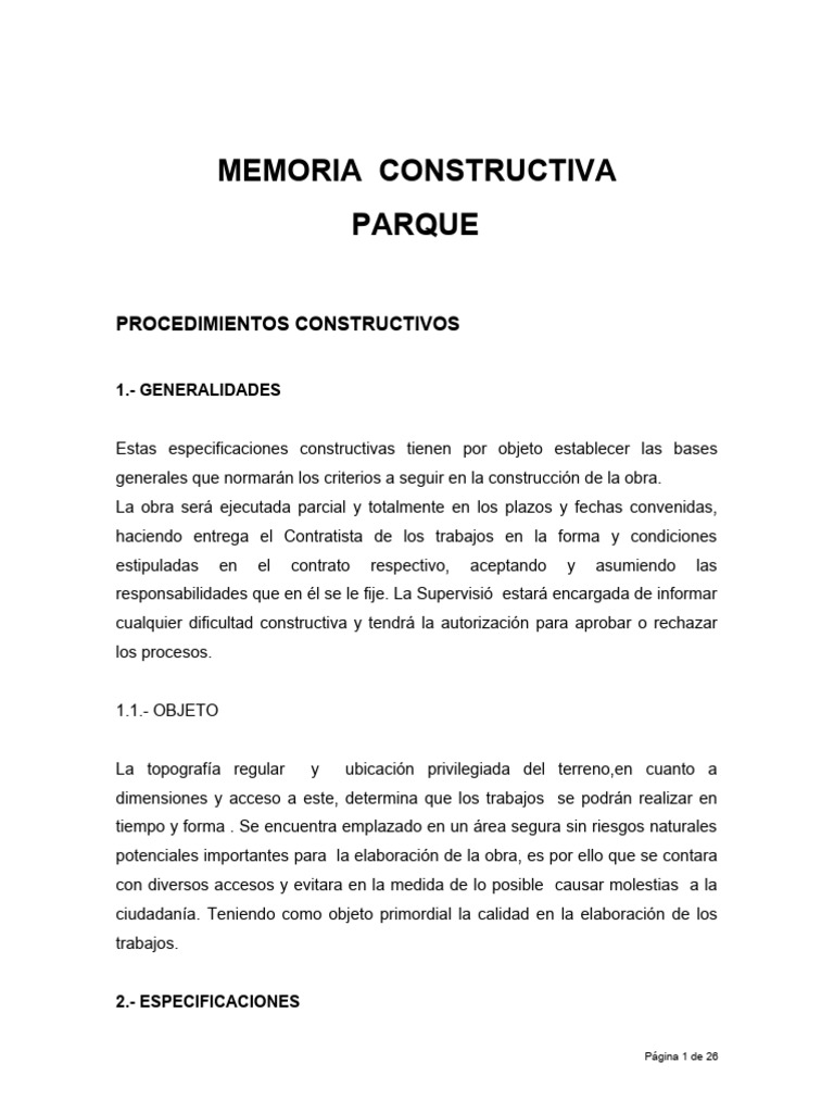 Memoria Constructiva Parque | PDF | Hormigón | Fundación (Ingeniería)