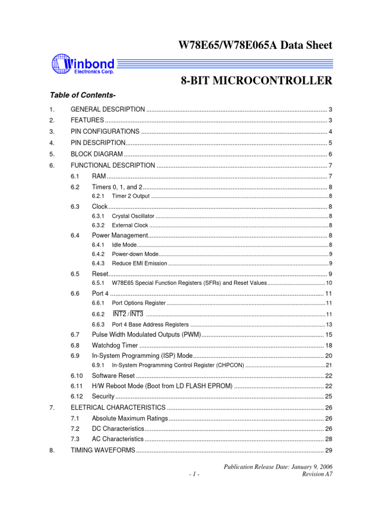 W78E065A Winbond | PDF | Microcontroller | Electronic Engineering