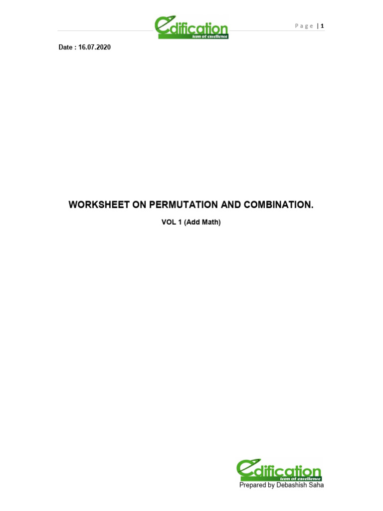 Worksheet On Permutation and Combination. Vol 2 | PDF | Career & Growth