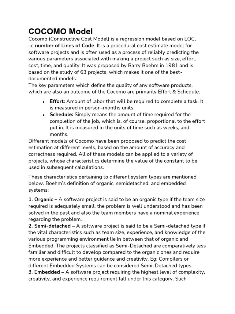 COCOMO Model | PDF | Computing | Applied Mathematics