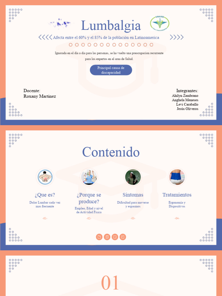 Diapositiva Lumbalgia | PDF | Dolor lumbar | Síntomas y signos