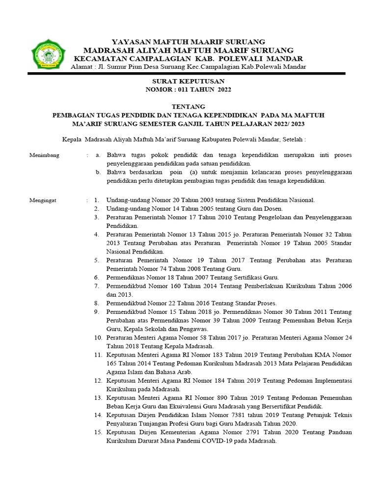 Pembagian Tugas Ganjil 2022-2023 | PDF