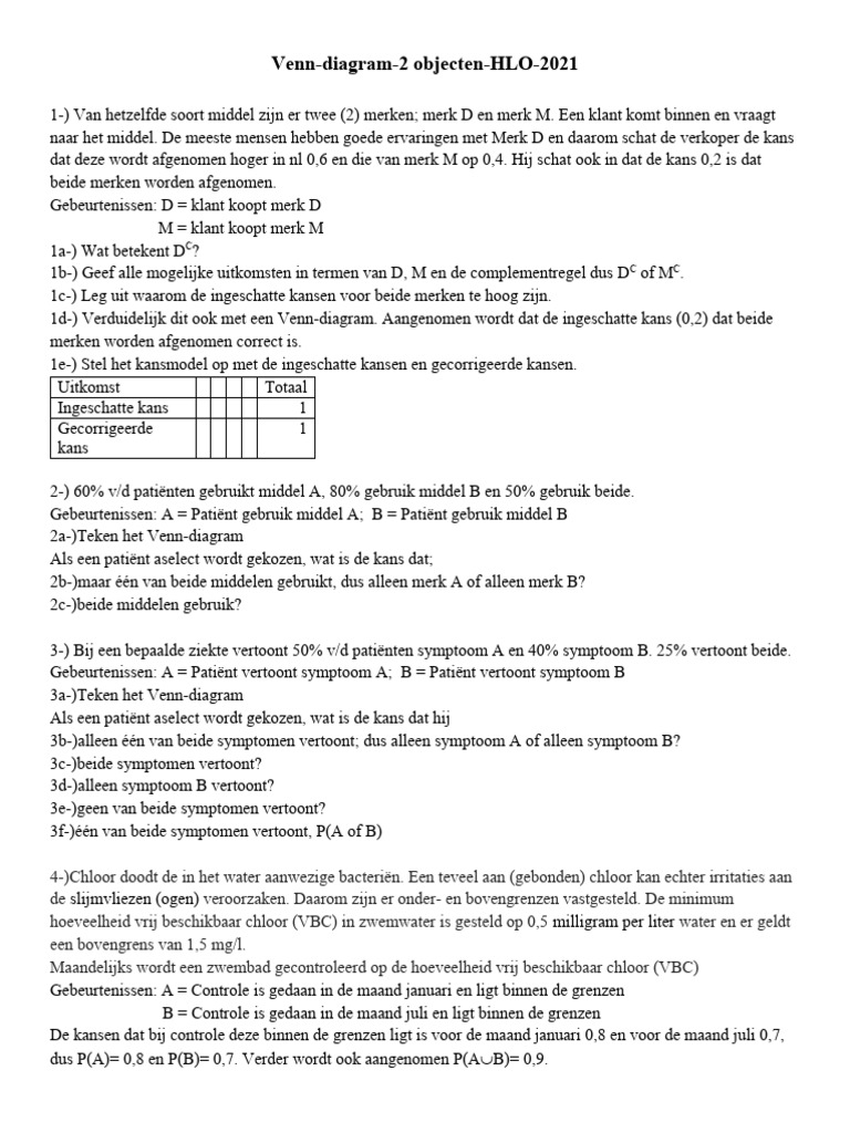 Venn Diagram 2objecten HLO 2021 Vragen | PDF