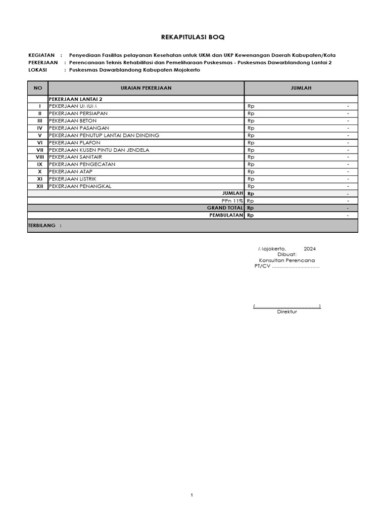 BOQ PKM DAWAR 2024 Rev ULP | PDF