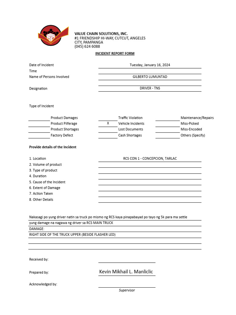 Vcsi Incident Report Ccm 5779 | PDF