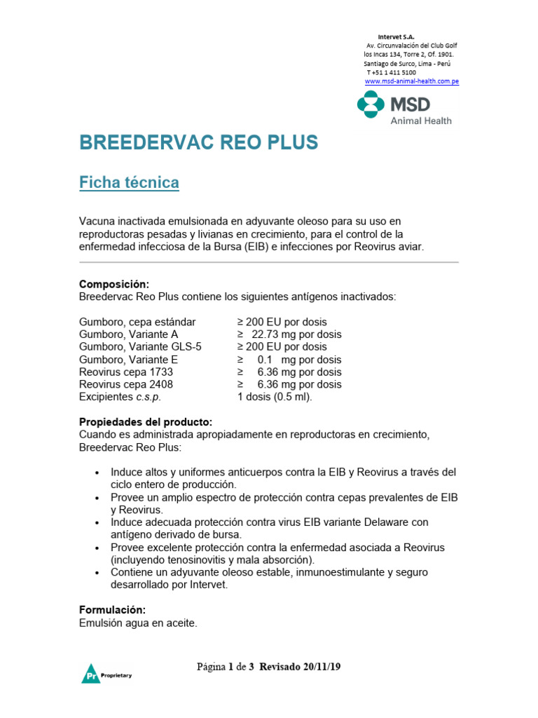 Ficha Técnica de Breedervac Reo Plus | PDF | Vacunas | Vacunación