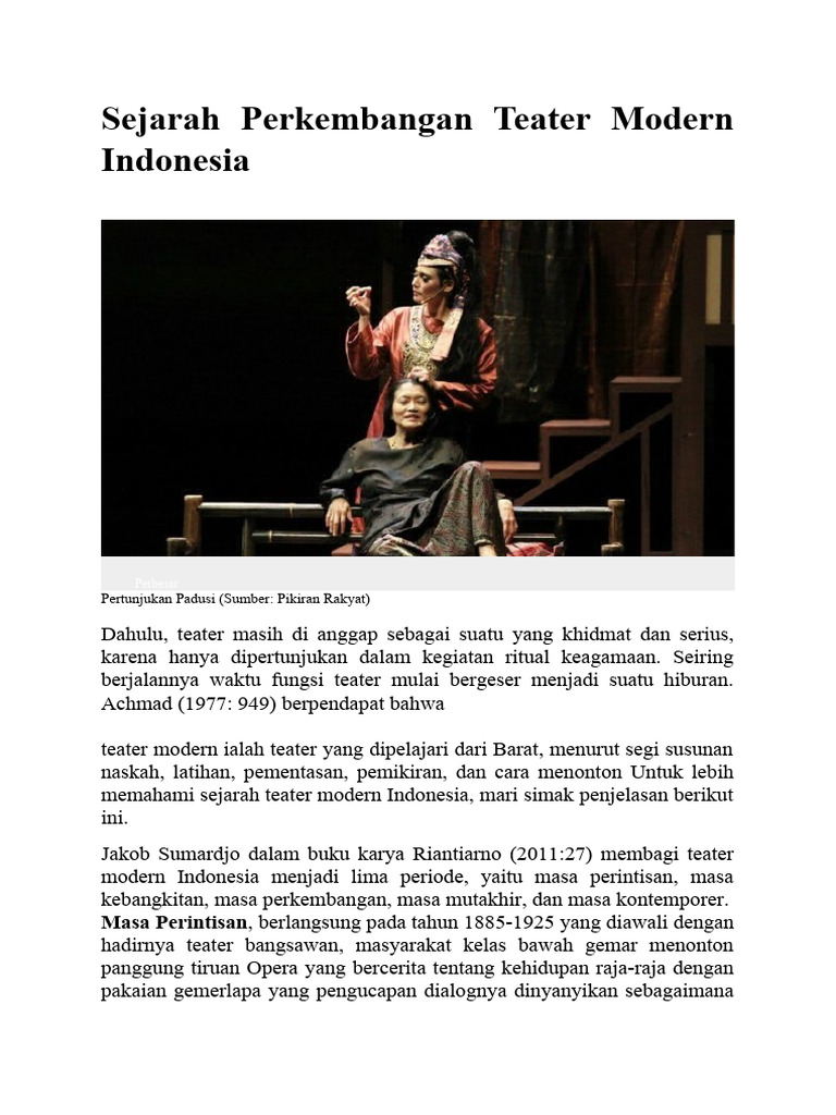 Sejarah Perkembangan Teater Modern Indonesia | PDF