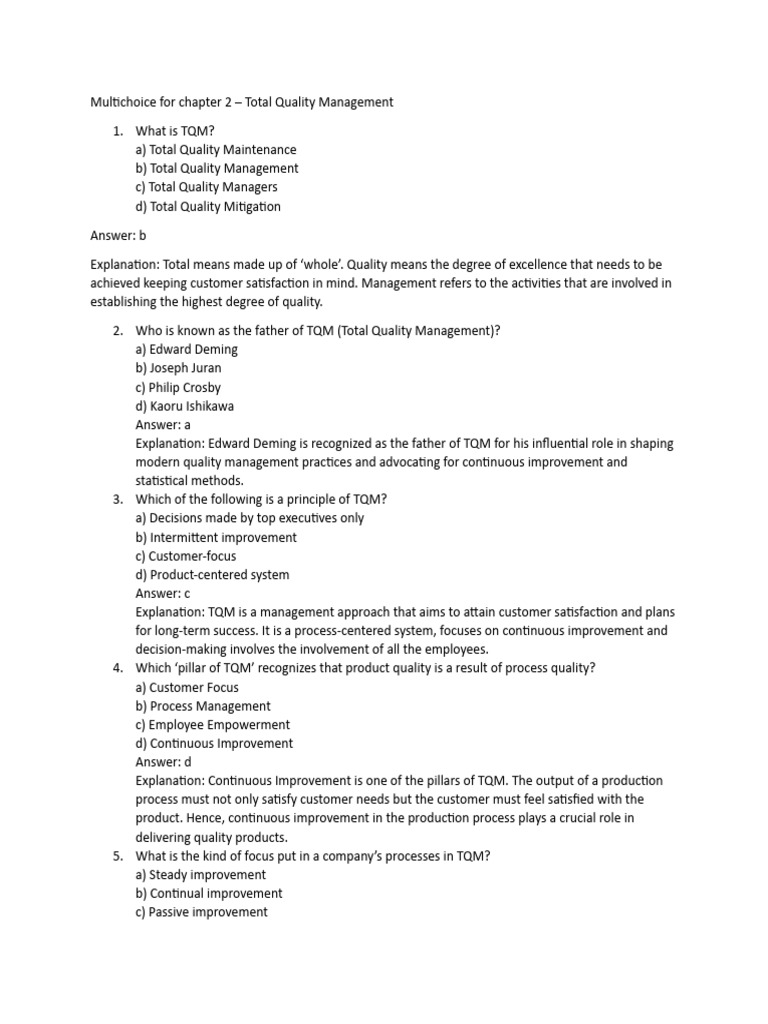 Chapter 2 - TQM | PDF | Quality (Business) | Economies