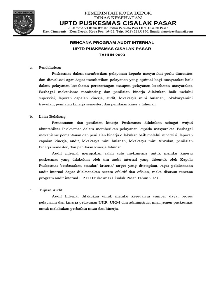 Rencana Program Audit Internal 2023 | PDF