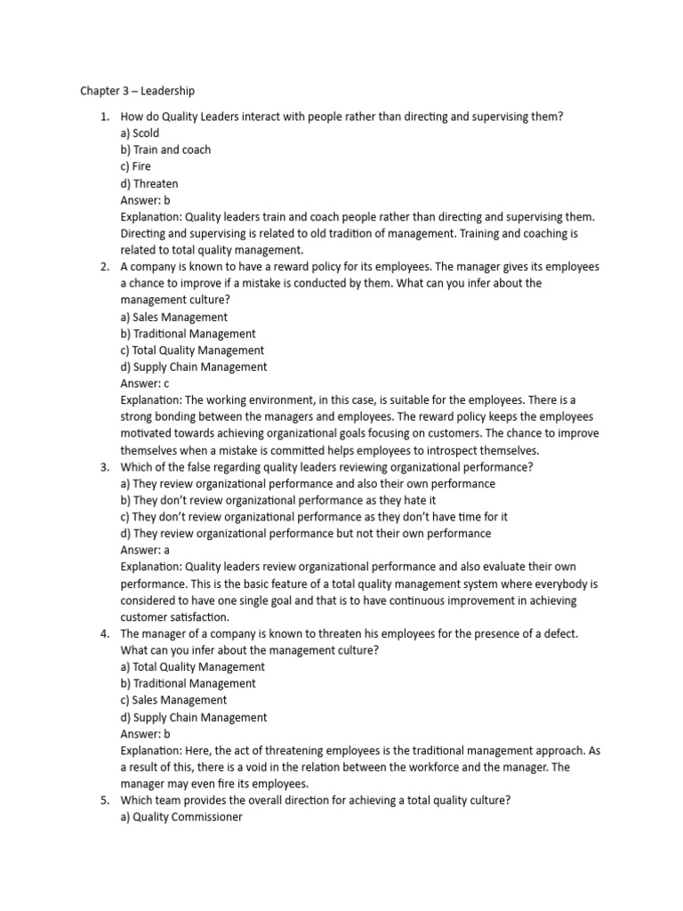 Chapter 3 - Leadership For TQM | PDF | Goal | Leadership