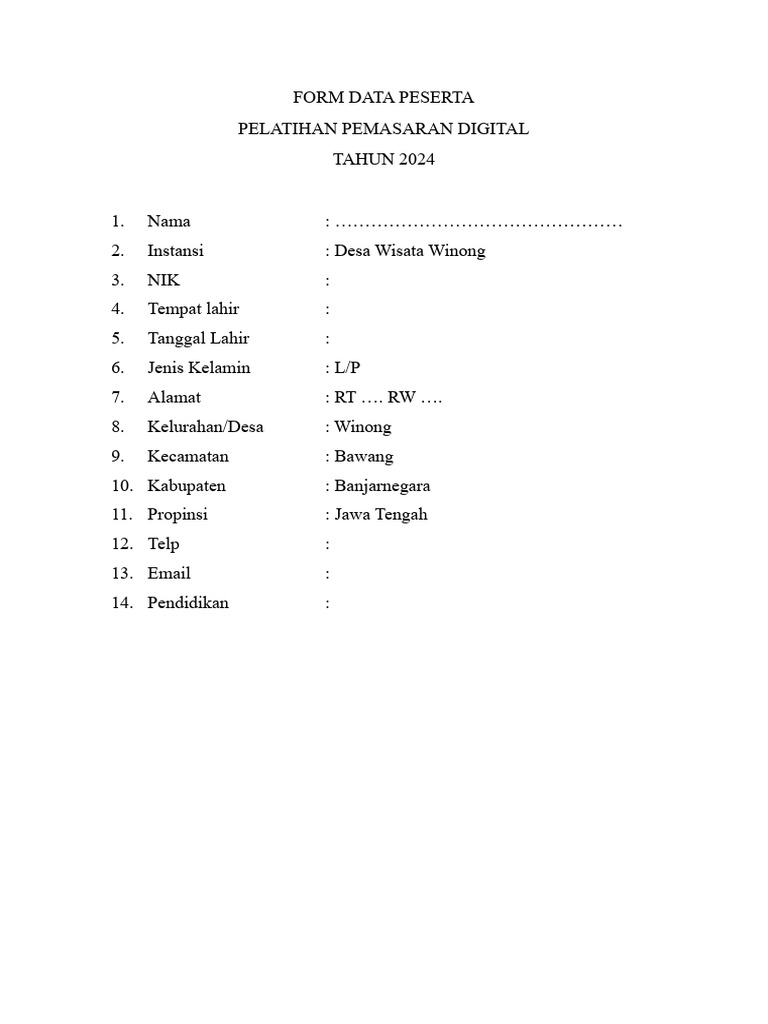 Form Data Peserta Pelatihan | PDF